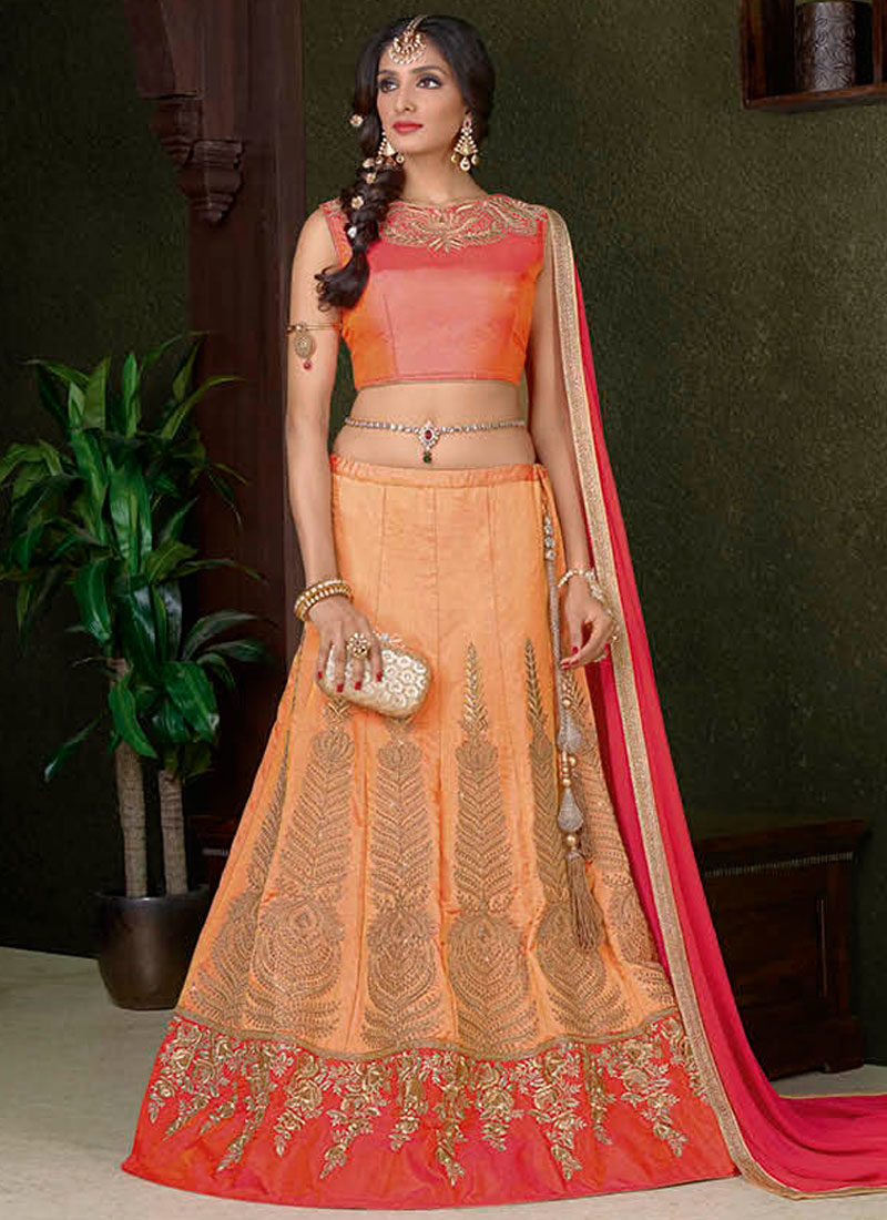 Peach N Red Embroidered Wedding Lehenga Choli Set